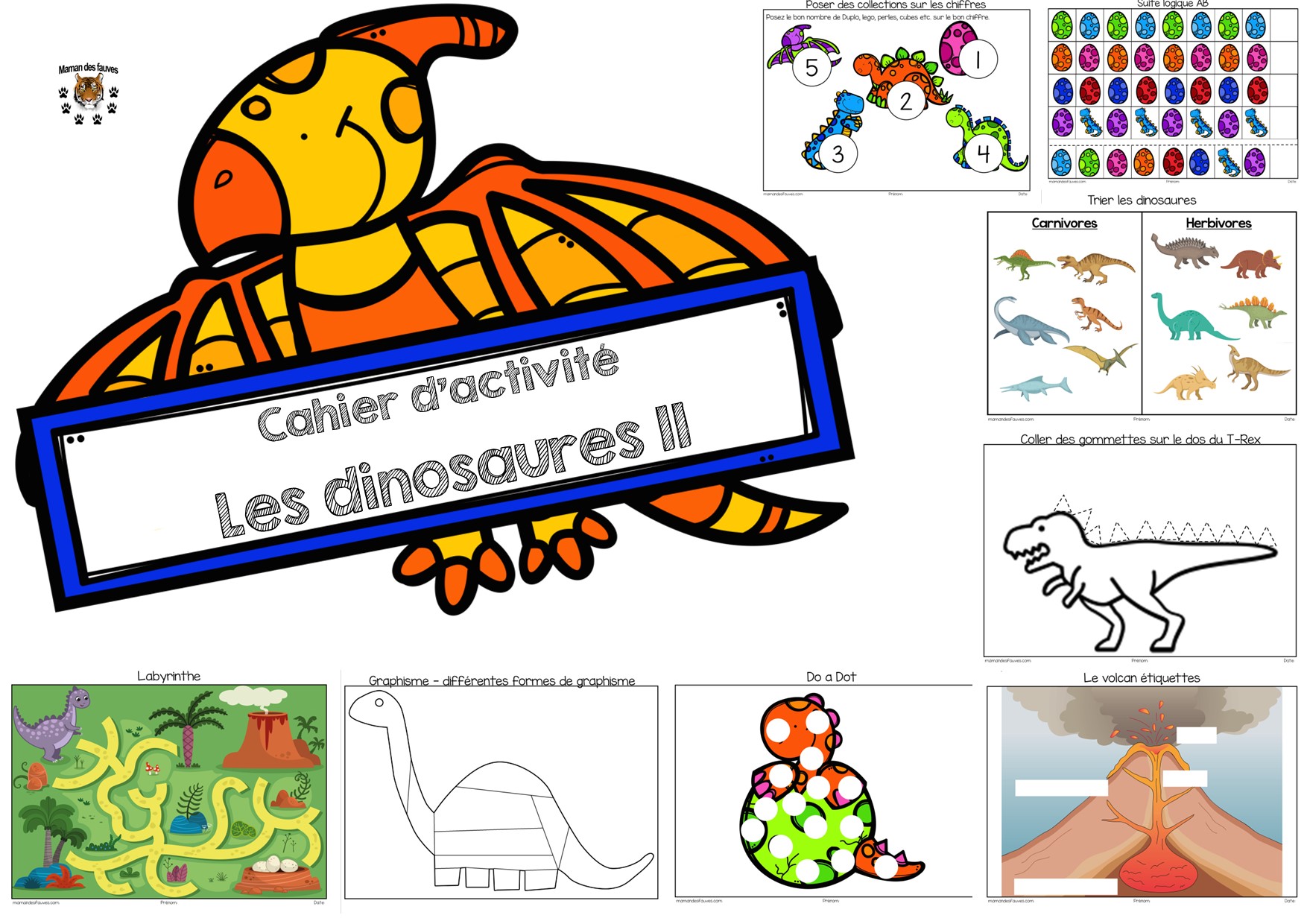 Les dinosaures – fiches à imprimer – Maman des fauves